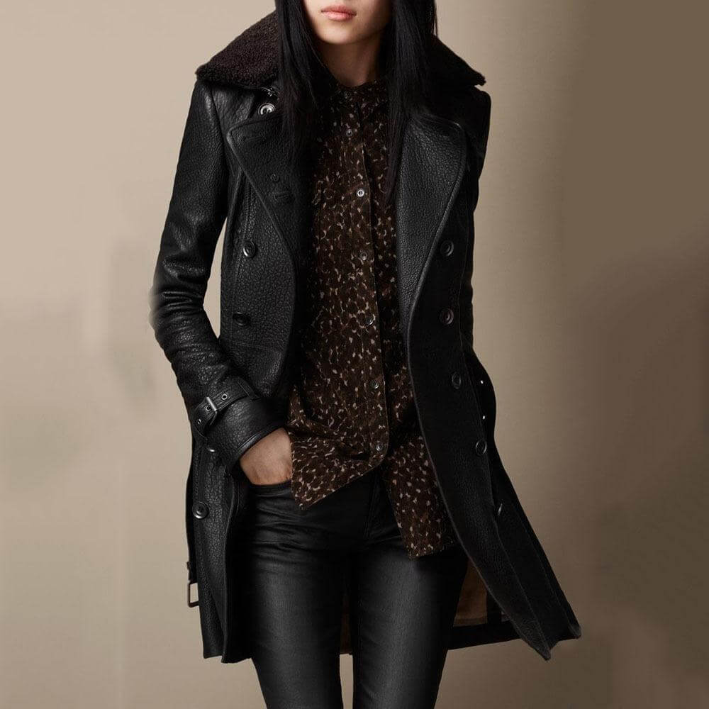 Eleganter 3/4 Leder-Mantel – Lena Boutique